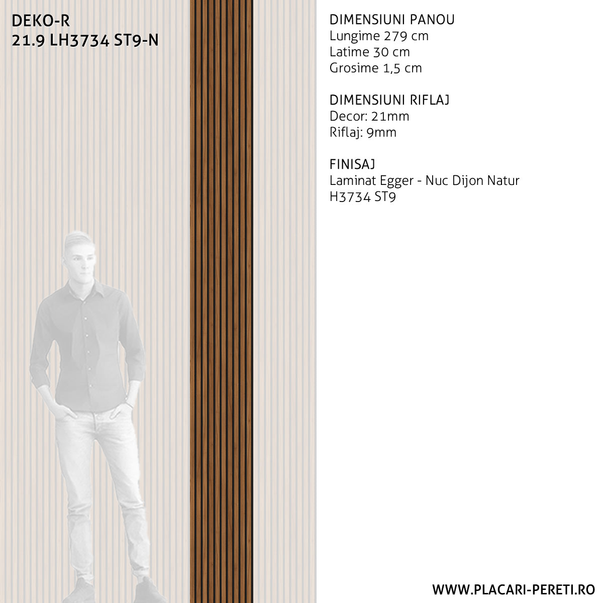 DEKO-R | Panou riflat 279x30cm | Nuc Dijon Natur – placari-pereti.ro